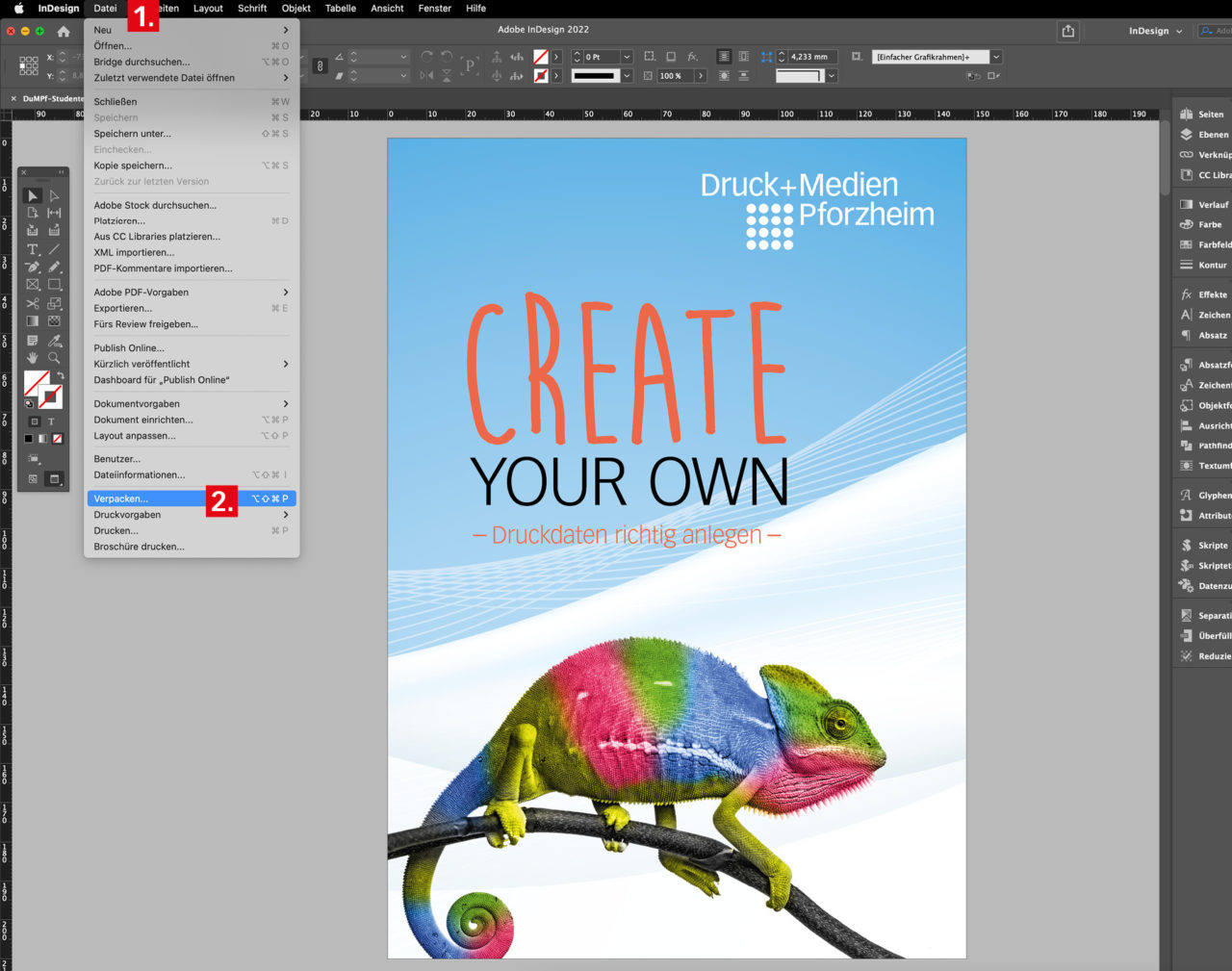InDesign-Datei verpacken | Druck+Medien Pforzheim